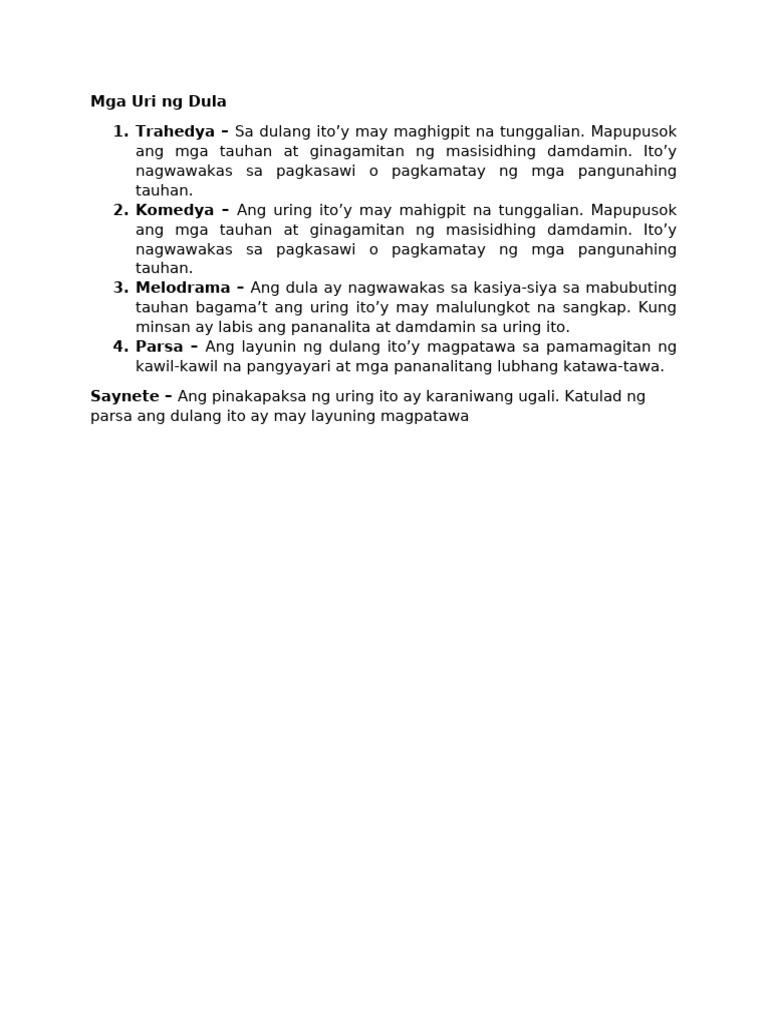 Mga Uri NG Dula | PDF
