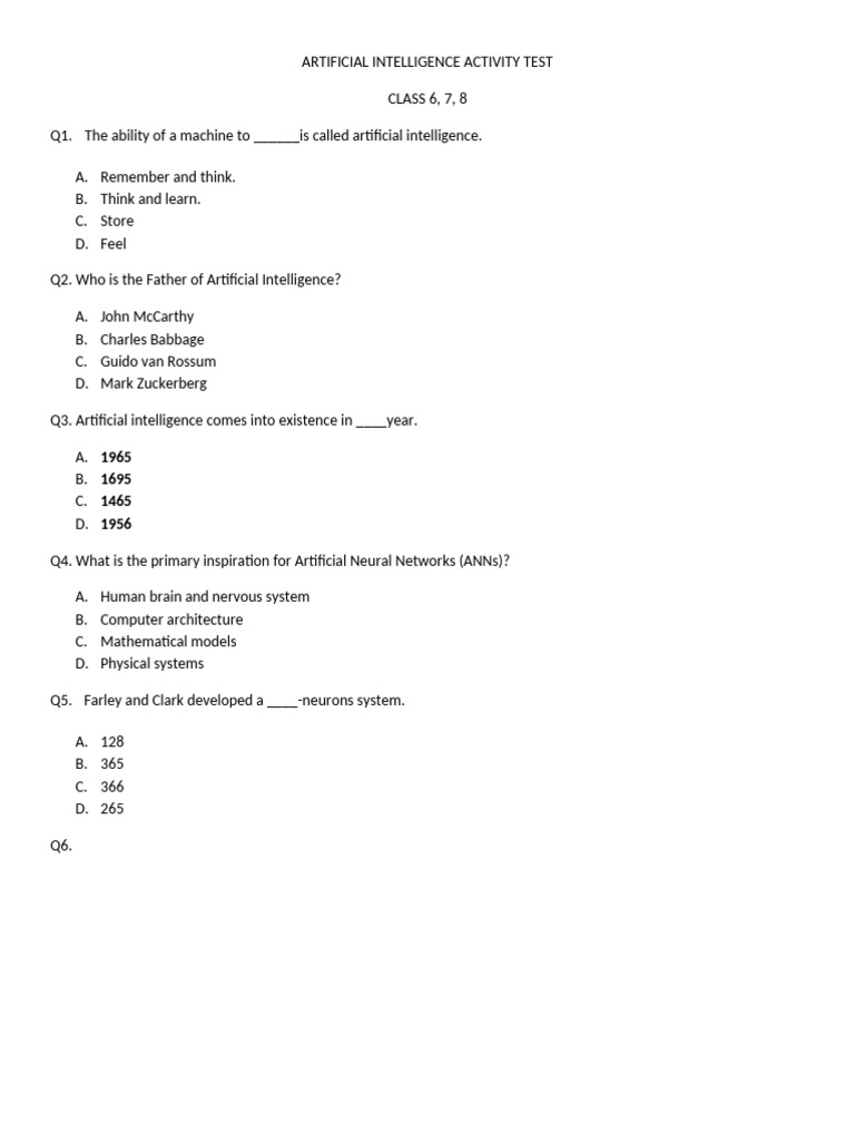 Artificial Intelligence Activity Test | PDF