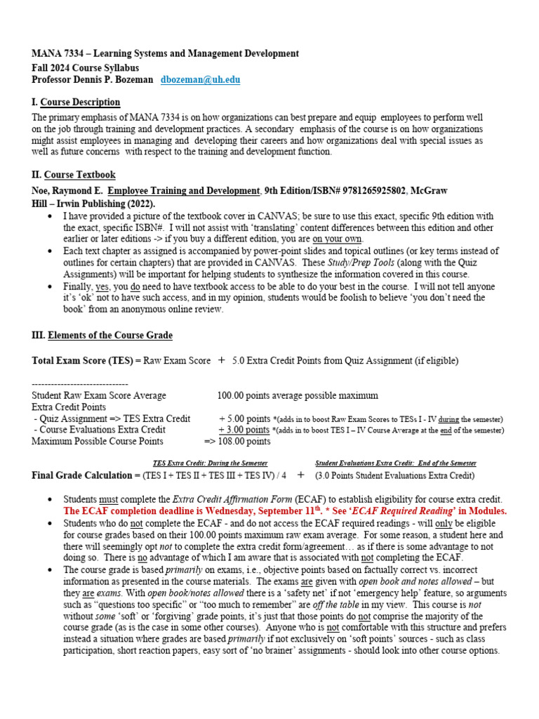 Syllabus Fall 2024 MANA 7334-2 | PDF | Ellipsis | Multiple Choice