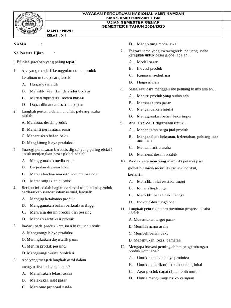 UAS PKWU XII BM | PDF