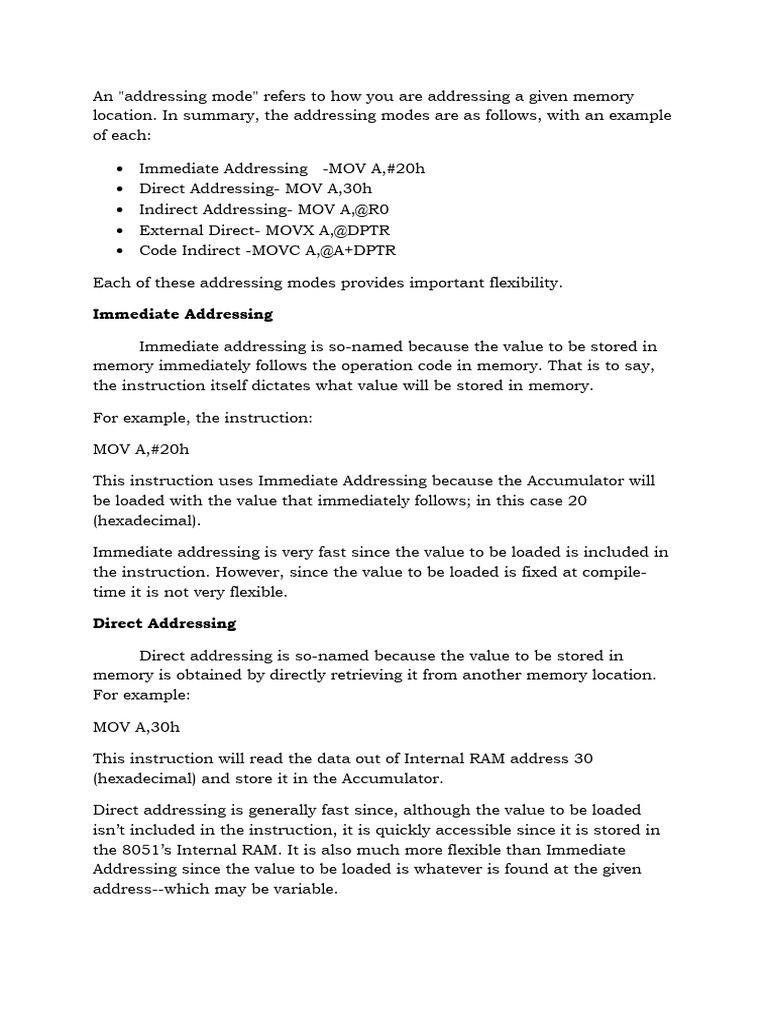 Understanding Addressing Modes in 8051 | PDF | Computer Engineering ...
