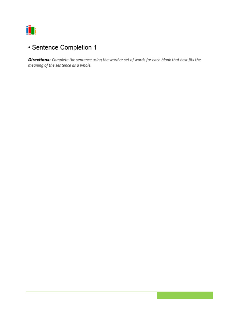 Sentence Completion 1: Directions | PDF
