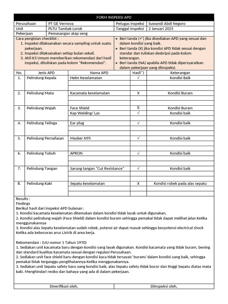Suwandi-Form Inspeksi APD | PDF