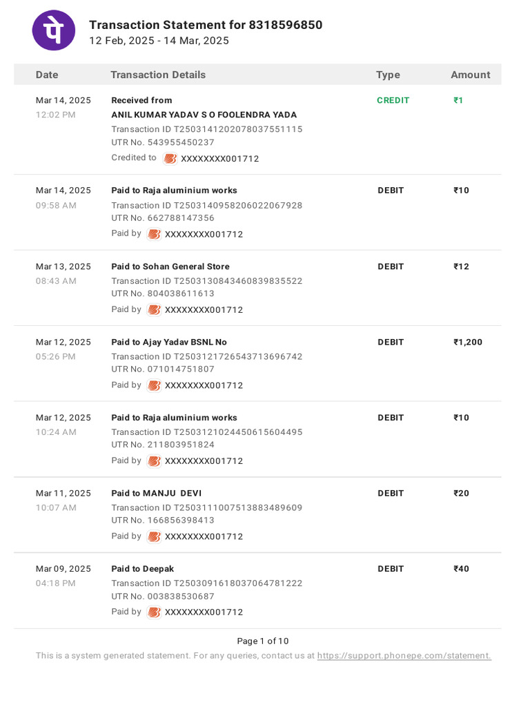PhonePe Statement Feb2025 Mar2025 | PDF | Debit Card | Personal Finance