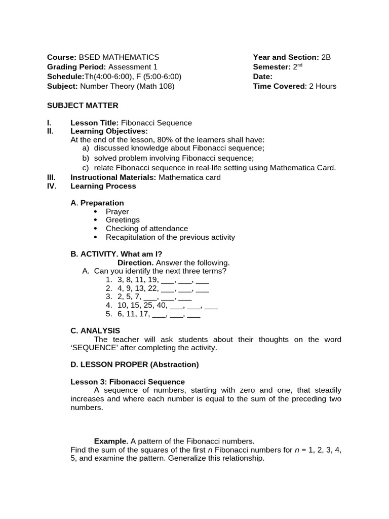 Fibonacci Sequence Binomial Coefficient Lecture Guide Pdf Sequence