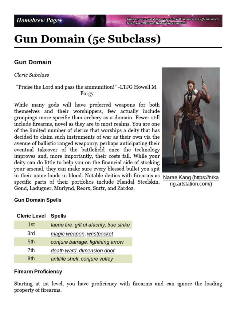 Gun Domain (5e Subclass) - D&D Wiki | PDF | Firearms | Projectiles