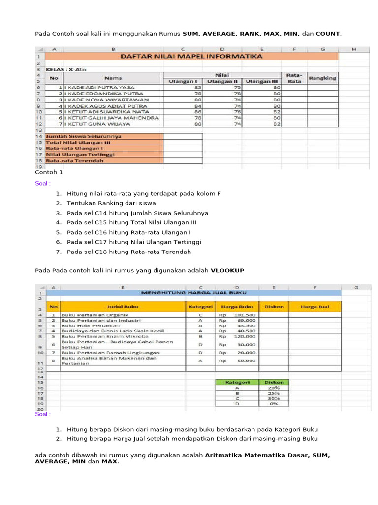 Contoh Soal Rumus Excel: SUM, VLOOKUP, dll. | PDF