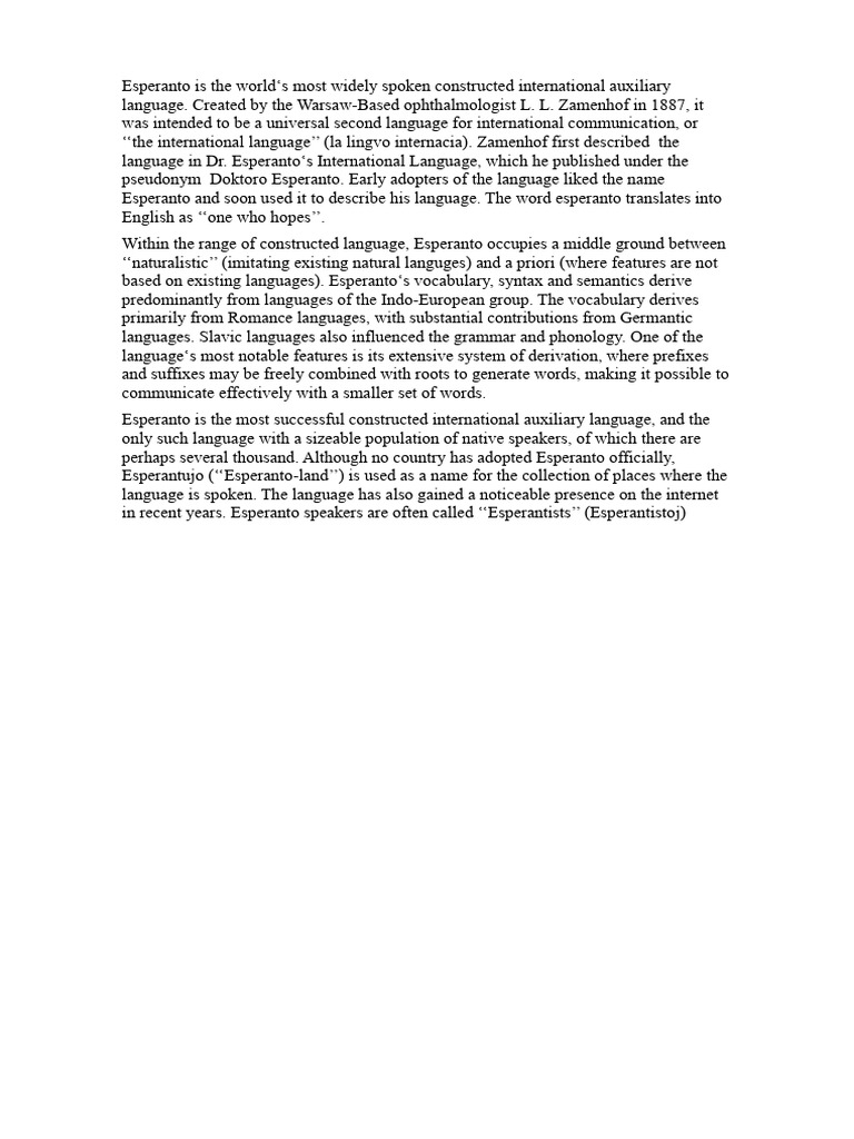 Overview of the Esperanto Language | PDF