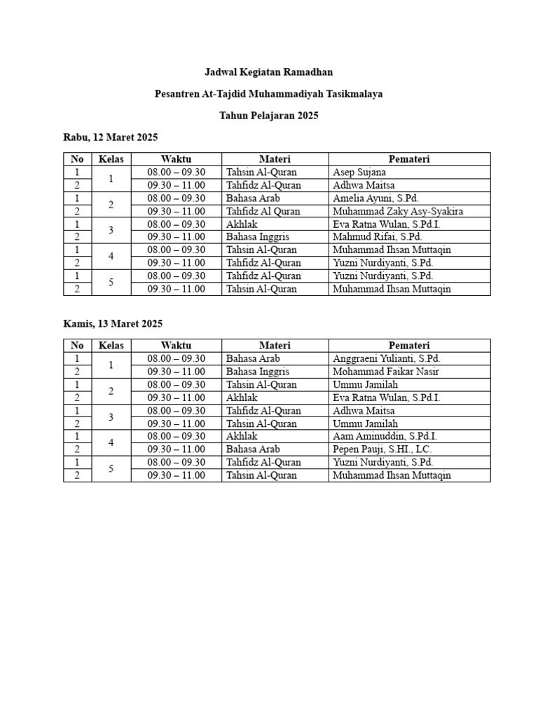Jadwal Kegiatan Ramadhan | PDF