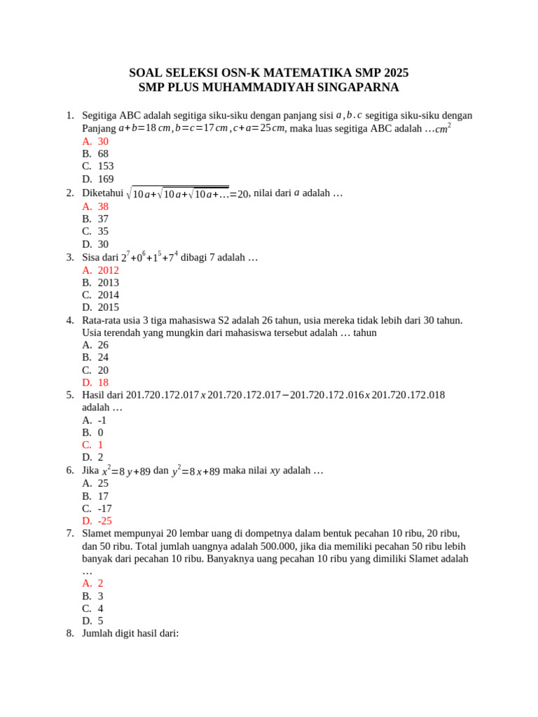 Soal Seleksi Osn 2025 | PDF