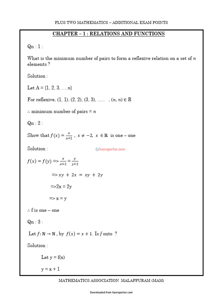 Plus Two Mathematics-Additional Exam Points. - Hssreporter - Com | PDF | Matrix (Mathematics ...