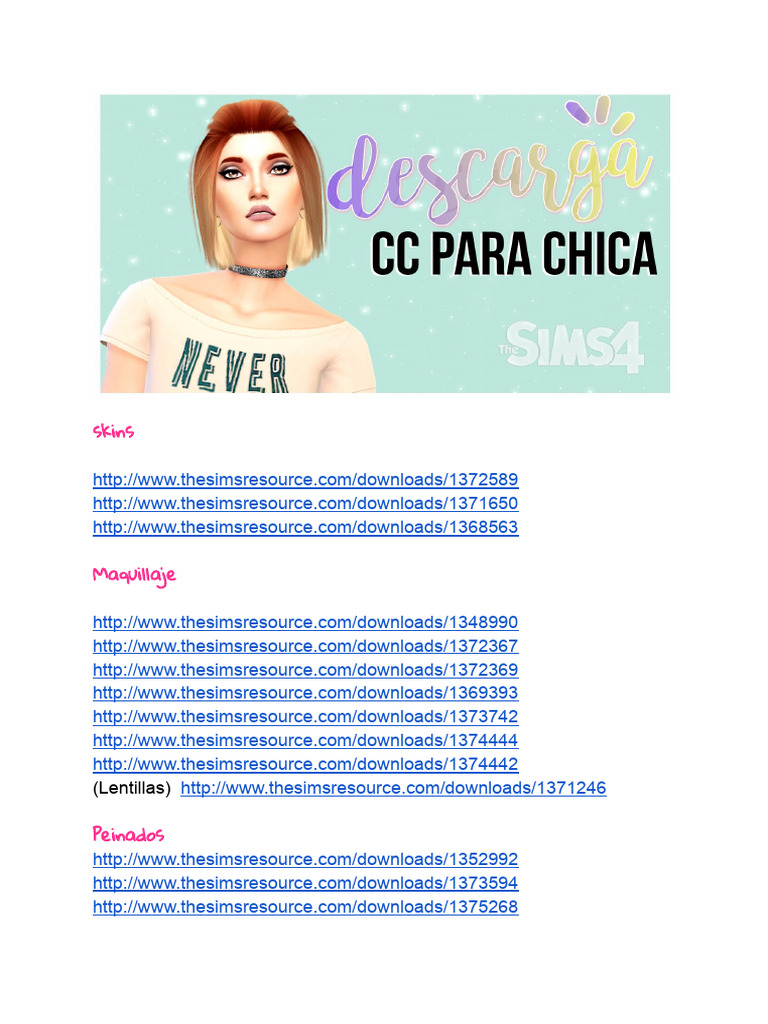 CC para Chica - LOS SIMS 4 | PDF