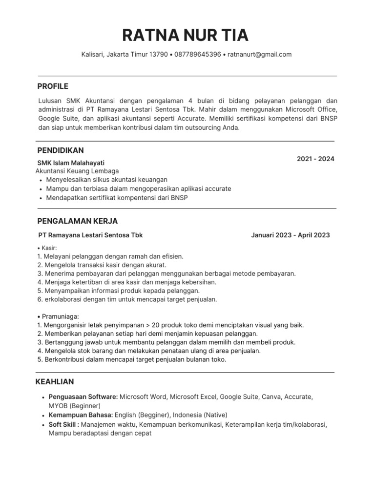 Ratna Nur Tia_CV | PDF