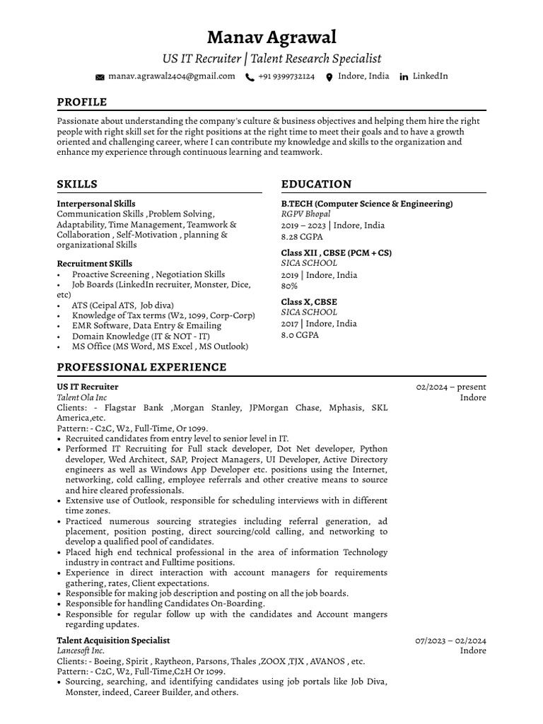 Manav Agrawal FlowCV Resume 20240412 | PDF | Recruitment | Customer Service