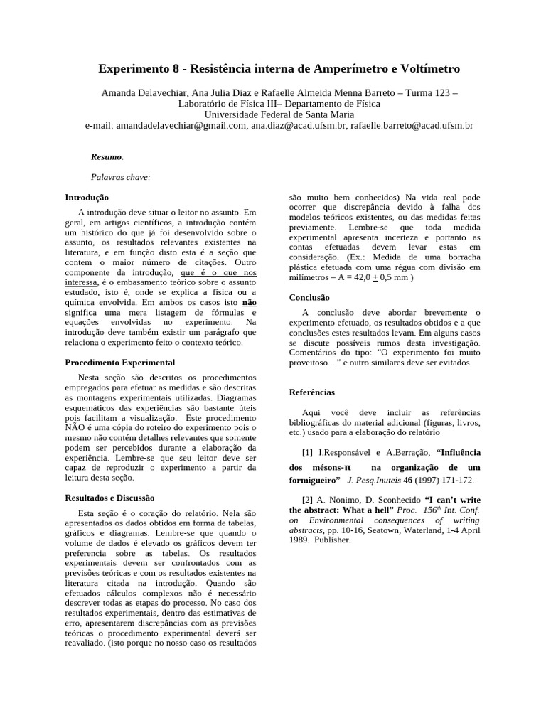 Resistência Interna de Amperímetro e Voltímetro | PDF | Física ...