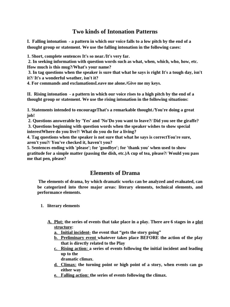 Two Kinds of Intonation Patterns Handout | PDF | Question | Plot ...