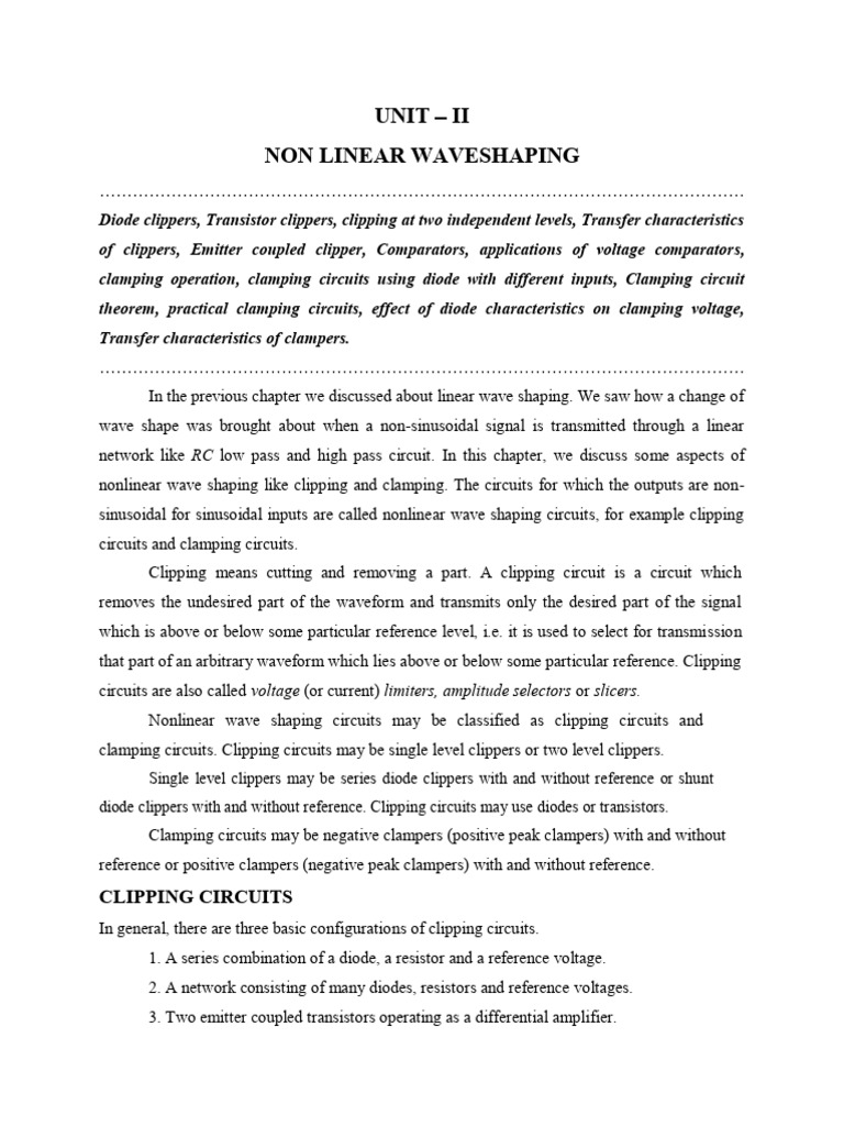 Unit - 1 Notes Clippers With Transfer Characteristics | PDF | Diode | P ...