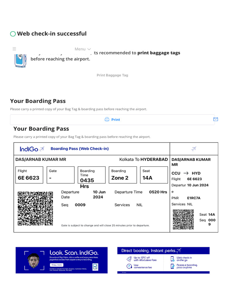 Web Check-in Confirmation for Flight 6E 6623 | PDF | Aviation