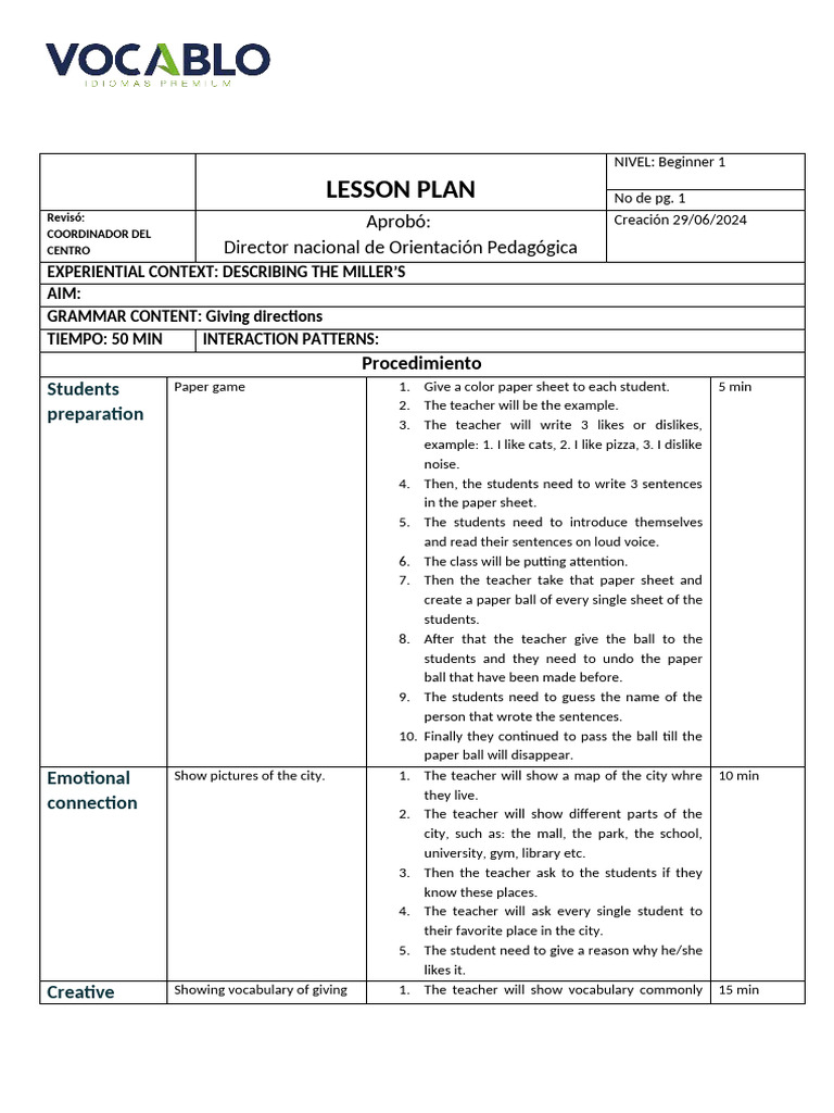 LESSON PLAN B1- UNIT 5- LESSON 4 Giving Instructions | PDF | Human ...