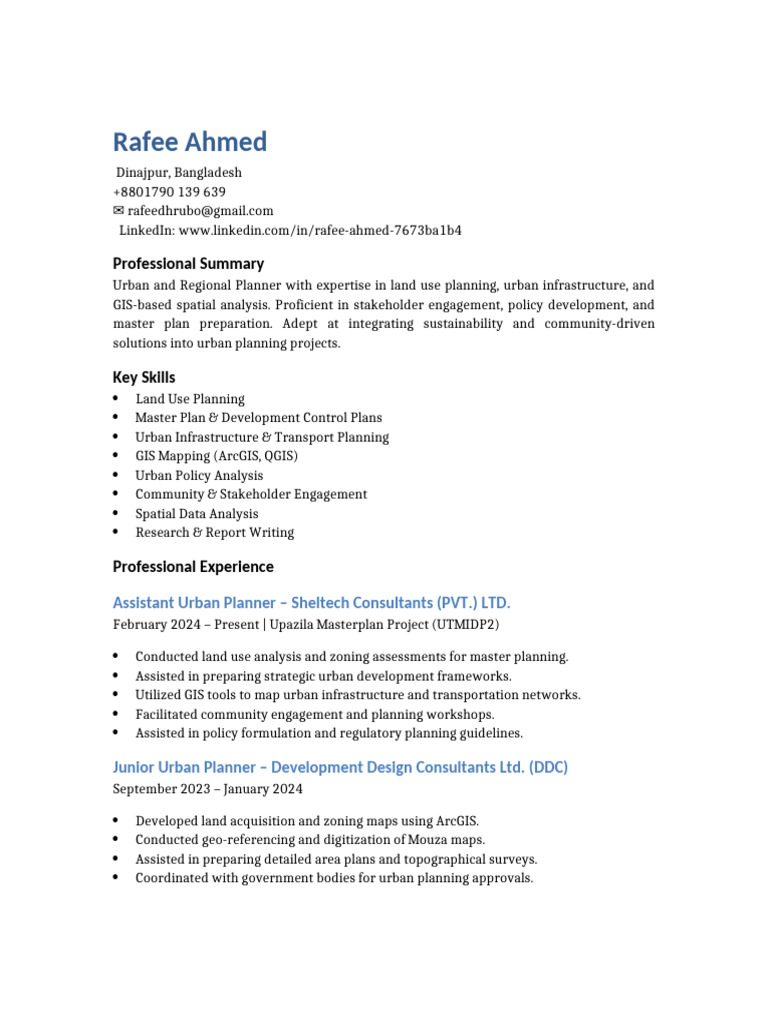 Revised CV Professional Rafee Ahmed | PDF | Urban Planning | Geographic Information System