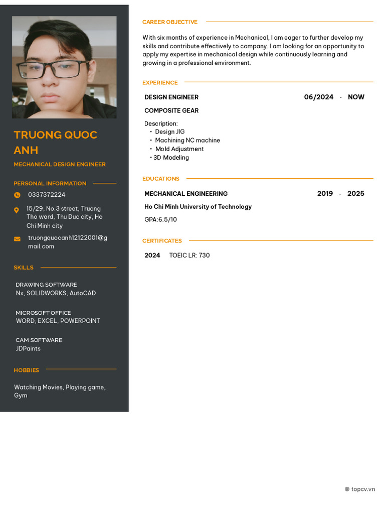 Cv Truong Quoc Anh - Cv-trương Quốc Anh-Topcv.vn | PDF