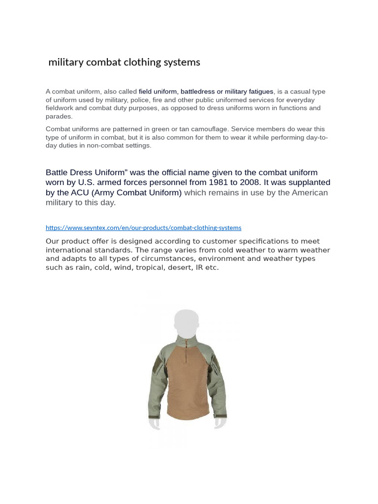 Military Combat Uniform Overview | PDF