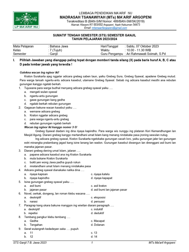 B. Jawa STS Ganjil 2023 - 2024 | PDF