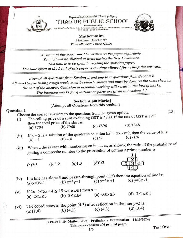 Maths prelim paper | PDF