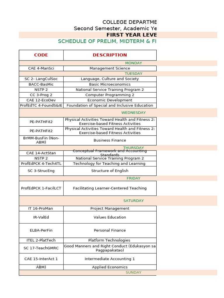 2024-2025 College Exam Schedule | PDF | Academic Term