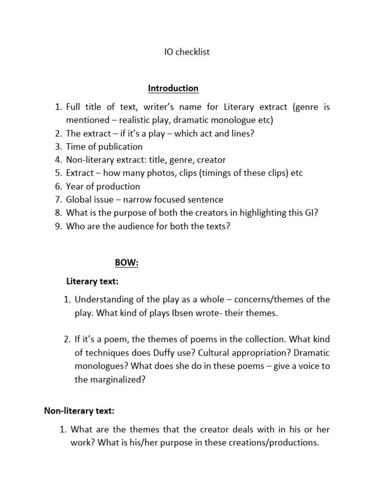 IO checklist.docx | PDF | Human Communication | Writing