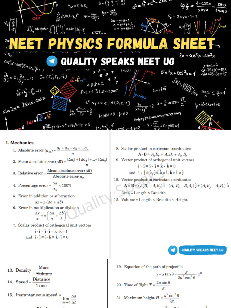Neet Physics Formula Sheet | PDF