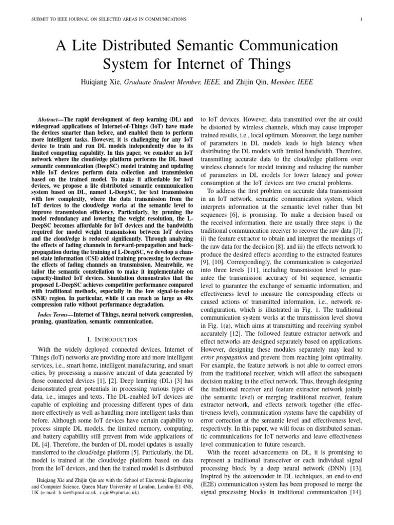 A Lite Distributed Semantic Communication System For Internet of Things | PDF | Internet Of ...