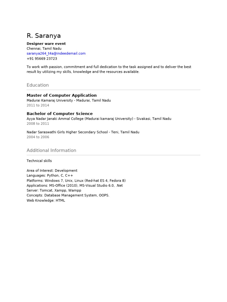 ResumeR Saranya | PDF