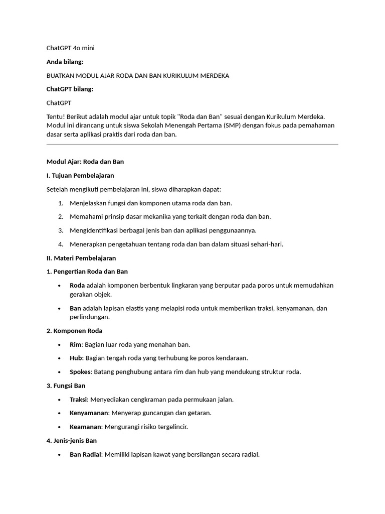 MODUL AJAR RODA DAN BAN | PDF