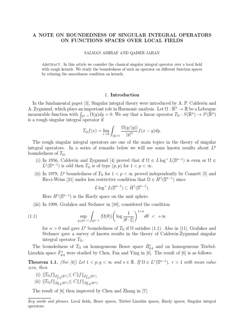 Singular_integral_operator | PDF | Field (Mathematics) | Mathematical Analysis