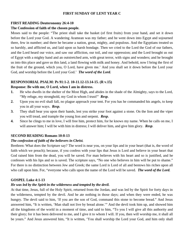 First Sunday of Lent Yr C. | PDF | Jesus | Theology