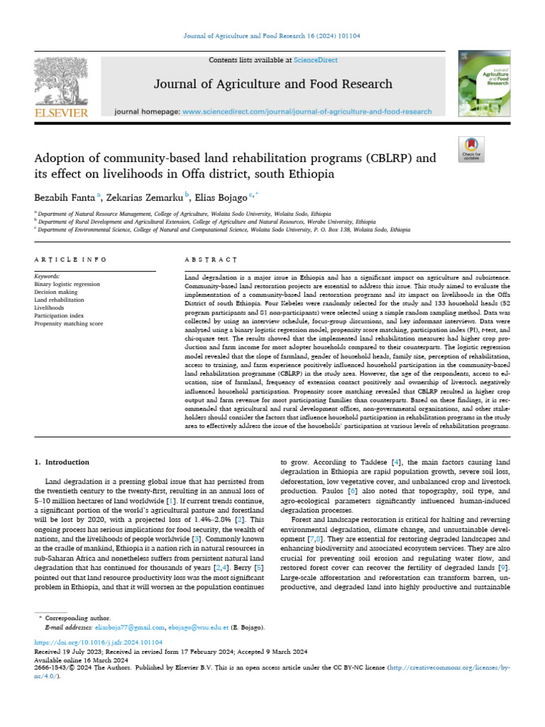 Adoption of Community Based Land Rehabilitation Progra - 2024 - Journal ...