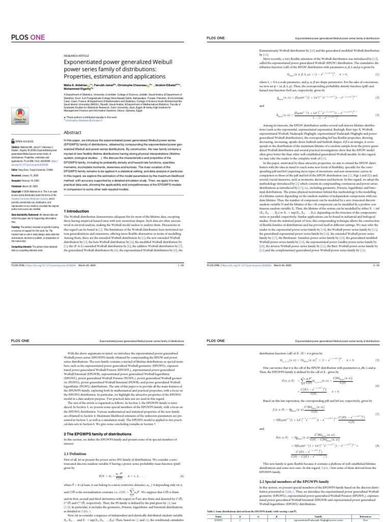 Exponentiated Power Generalized Weibull Power Series Family of Distributions - Properties ...