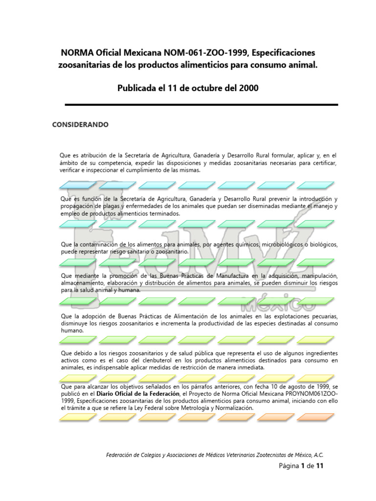 Nom 061 Zoo 1999 | PDF | Alimentos | Productos lácteos