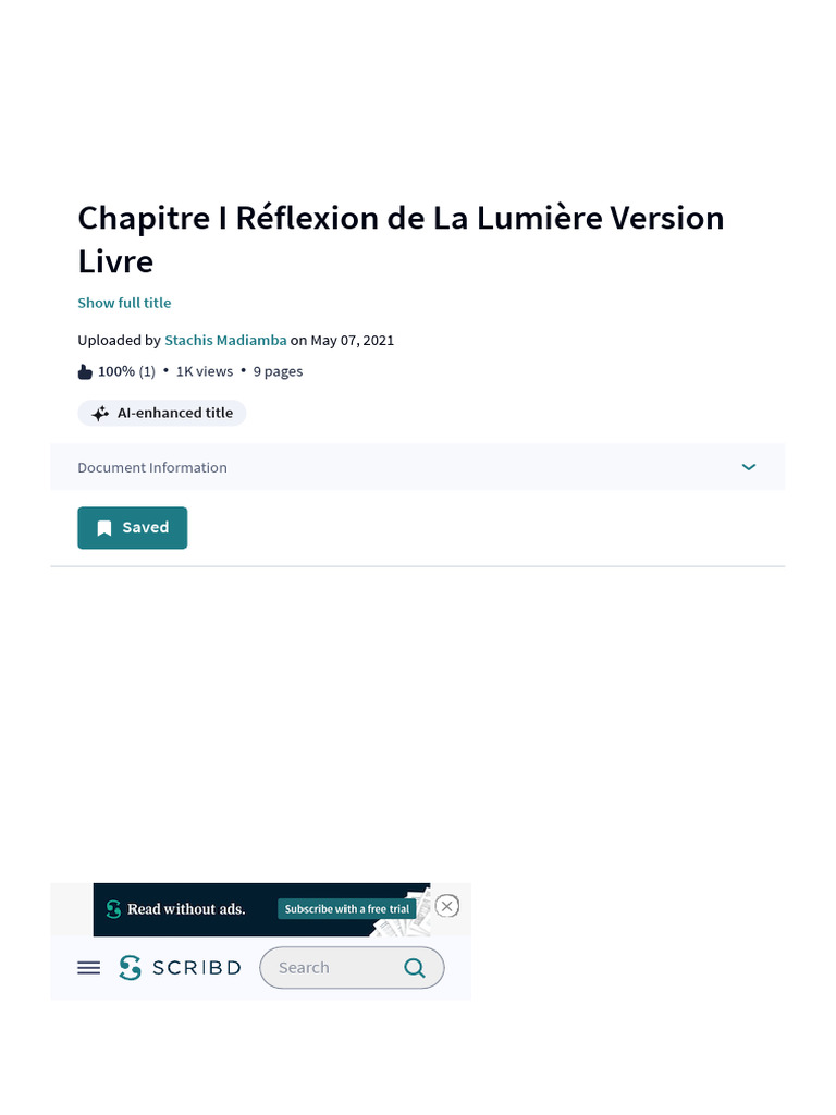 Chapitre I Réflexion de La Lumière Version Livre - PDF - Miroir ...