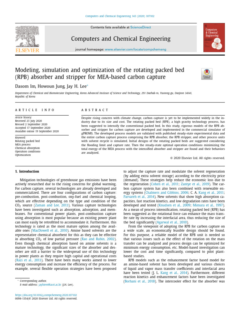 Modeling, simulation and optimization of the rotating packed bed (RPB) absorber and stripper for ...