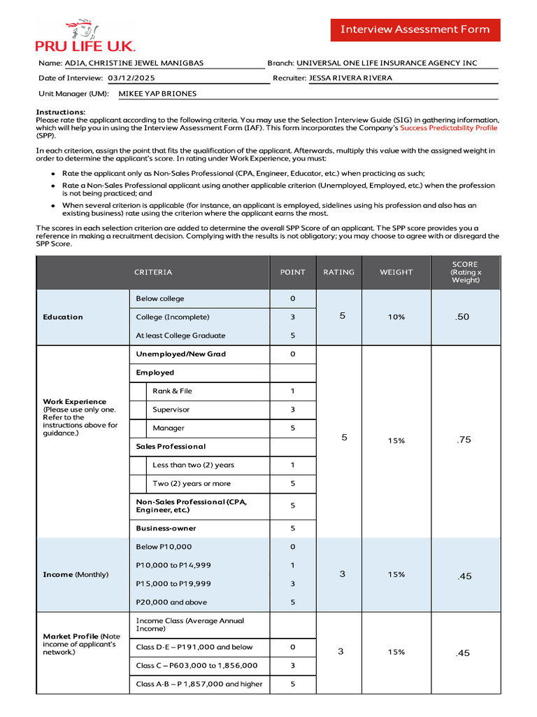 Adia, Christine Jewel Manigbas - 163900 - Interview - Assessment - Form | PDF