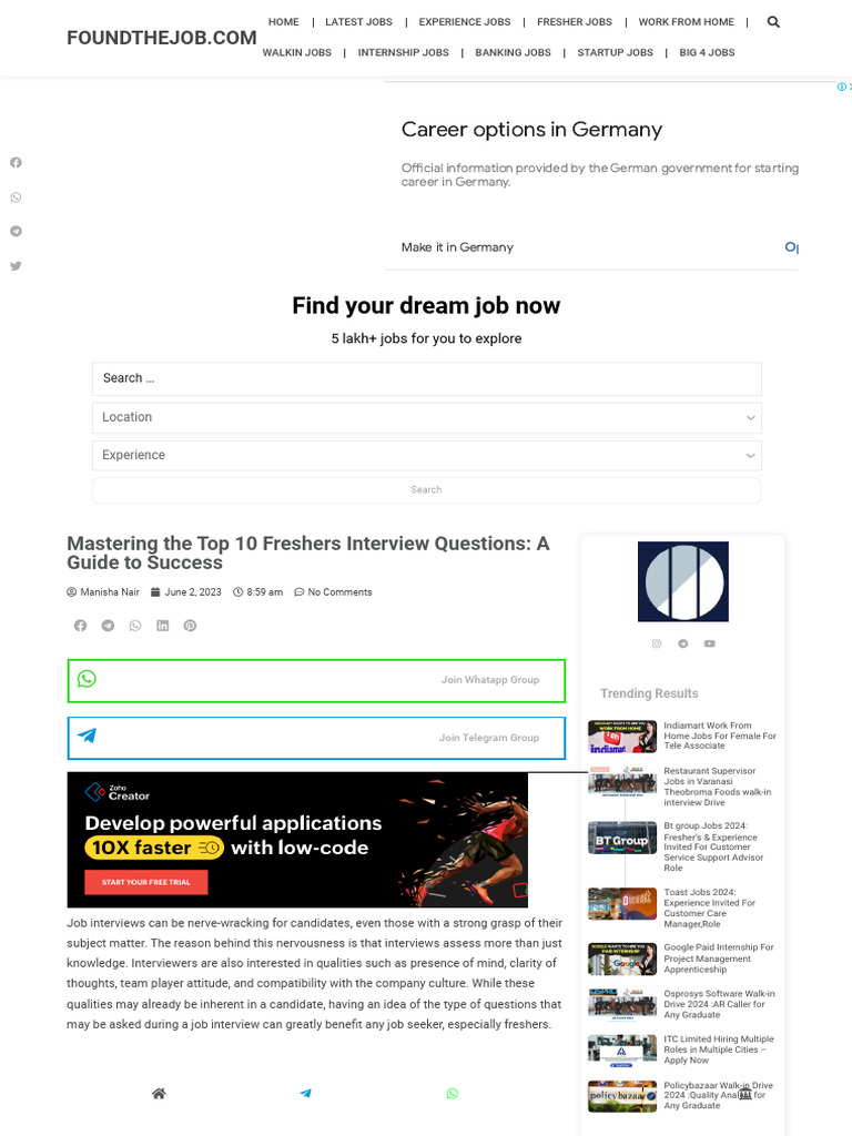 Freshers Interview Questions | PDF | Motivation | Motivational