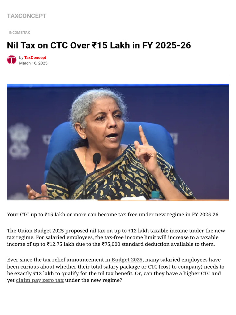 Nil Tax on ₹15 Lakh CTC Explained | PDF | Tax Exemption | Tax Deduction
