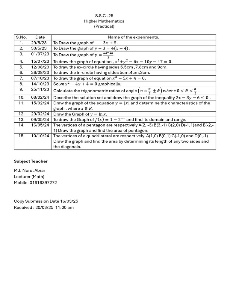 Higher Math Practicle | PDF