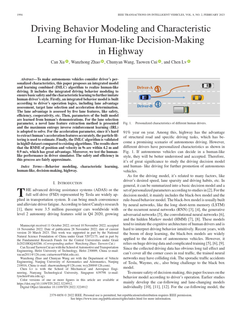 Driving Behavior Modeling and Characteristic Learning For Human-Like ...