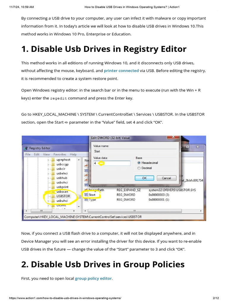 Disable USB Drives in Windows 10 | PDF | Windows Registry | Usb Flash Drive