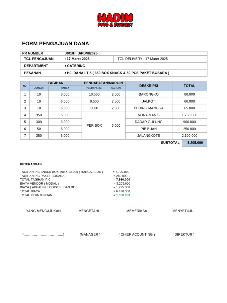 Form Pengajuan Dana | PDF