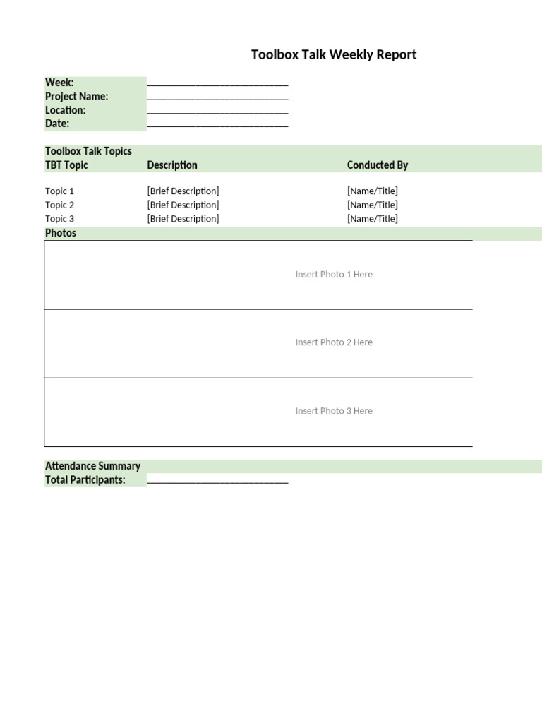 Refined Toolbox Talk Weekly Report | PDF