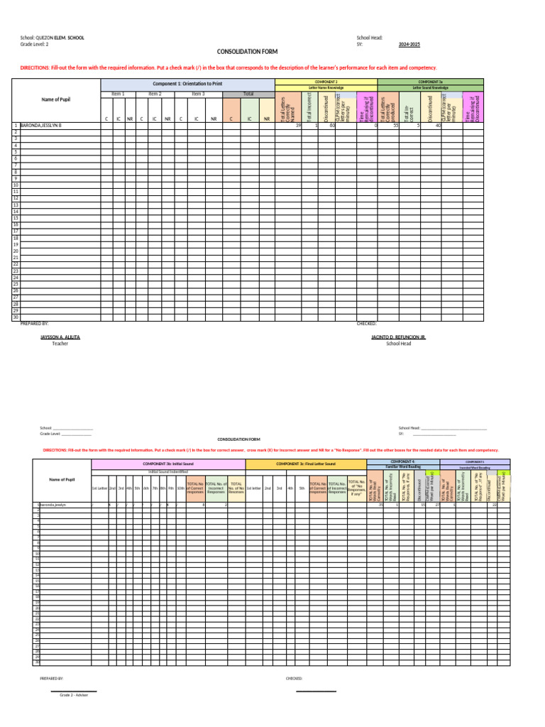 EGRA Consolidation Form 1 Grade 2 2 | PDF | Learning | Human Communication